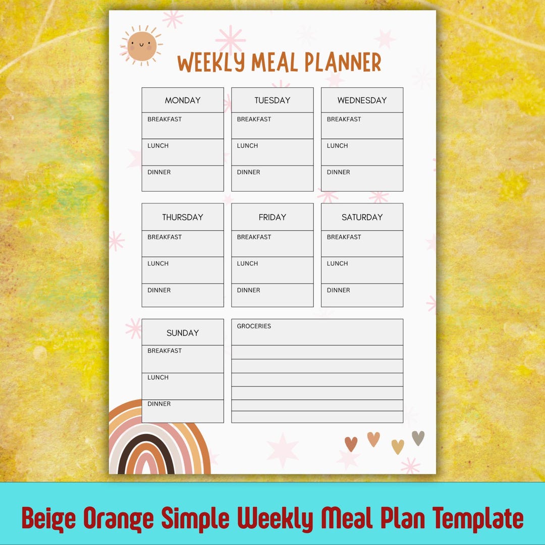 Beige Orange Weekly Meal Planner Printable – Simple Meal Plan and ...