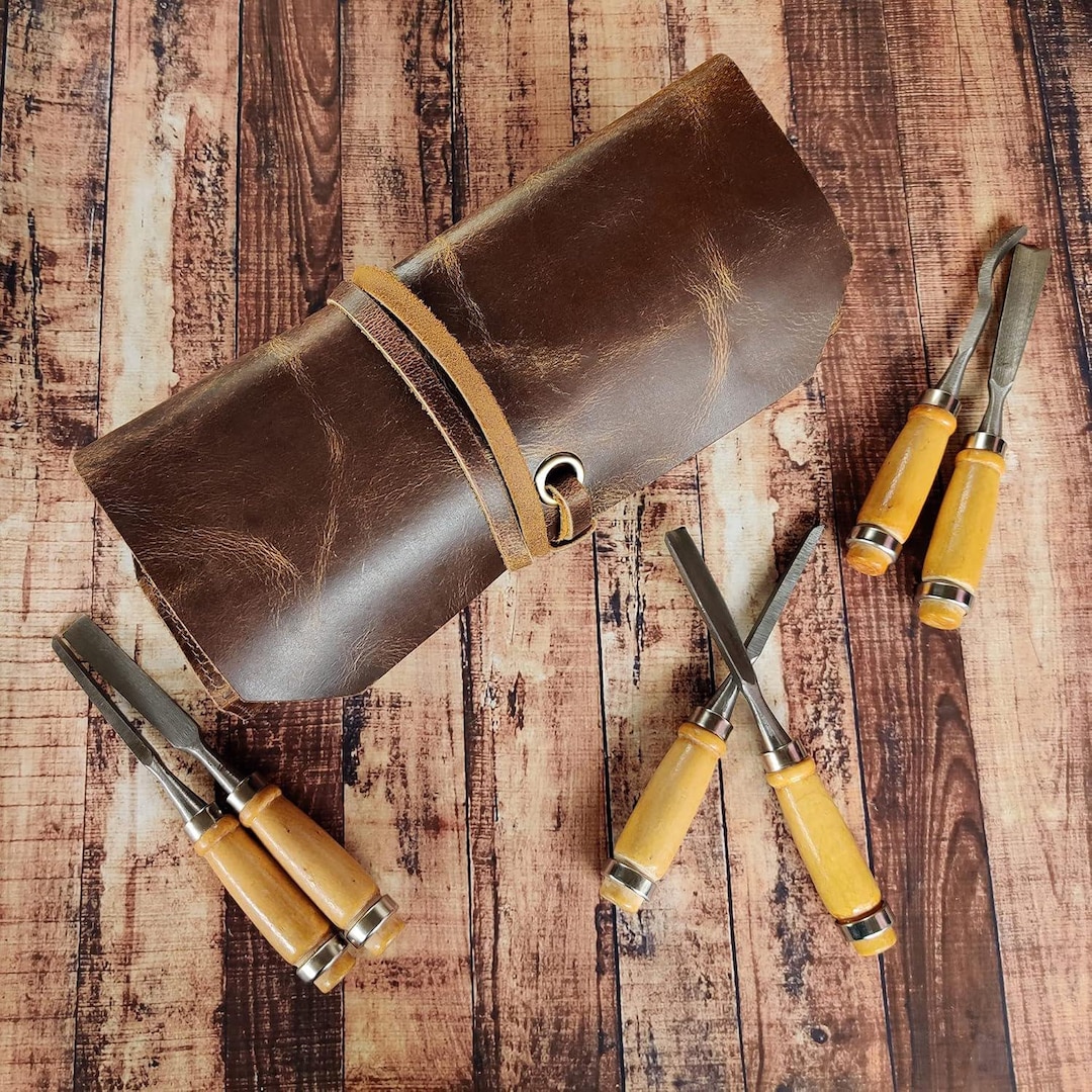 Leather Tool Roll Wood Carving Tools Pouch for Chisel Roll Brown Wrench ...