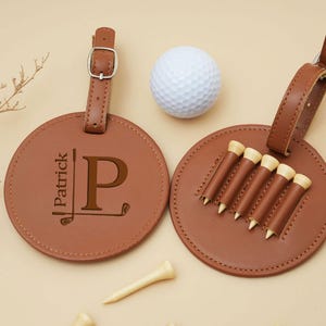 Engraved Leather Golf Bag Tag Gift With Golf Tees, Personalized Golf ...