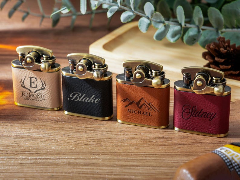 Custom Leather Lighter for Men, Engraved Butane Lighter, Groomsmen Gift ...