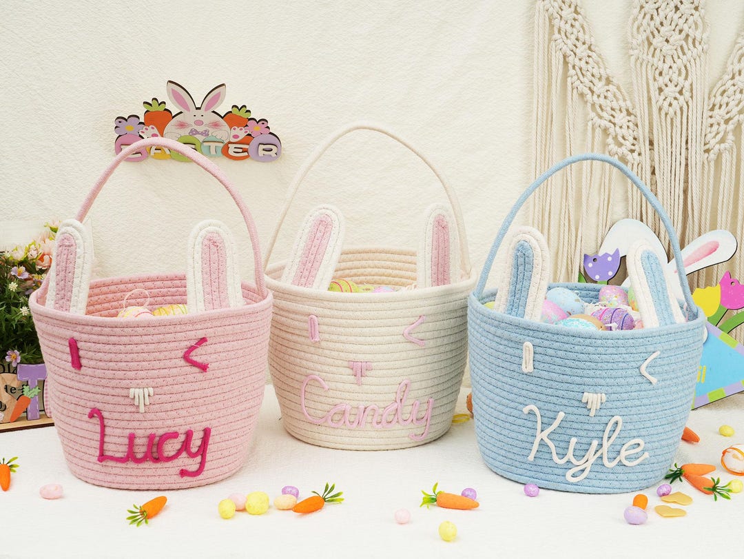 Personalized Easter Bunny Basket,custom Easter Bucket,baby Shower Gift ...