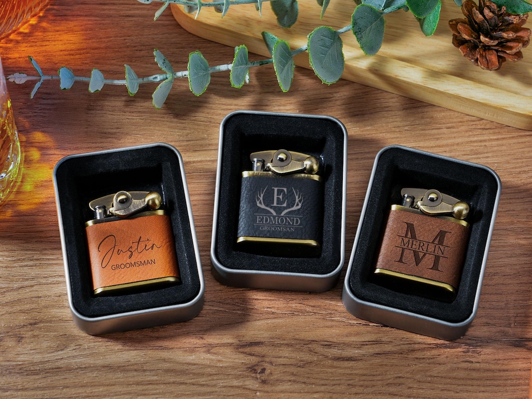 Engraved Leather Lighter for Men, Personalized Groomsmen Gift, Vintage ...