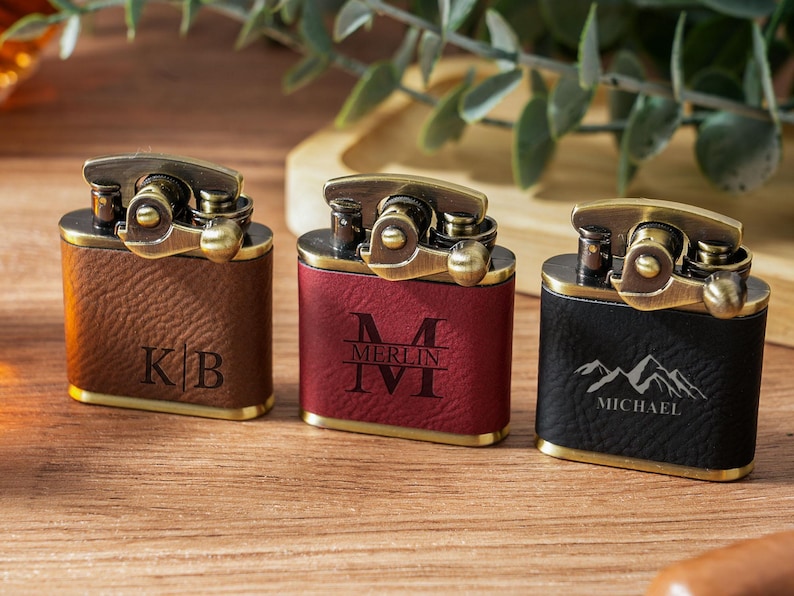 Engraved Leather Lighter, Refillable Butane, Personalized Gift Box - Etsy