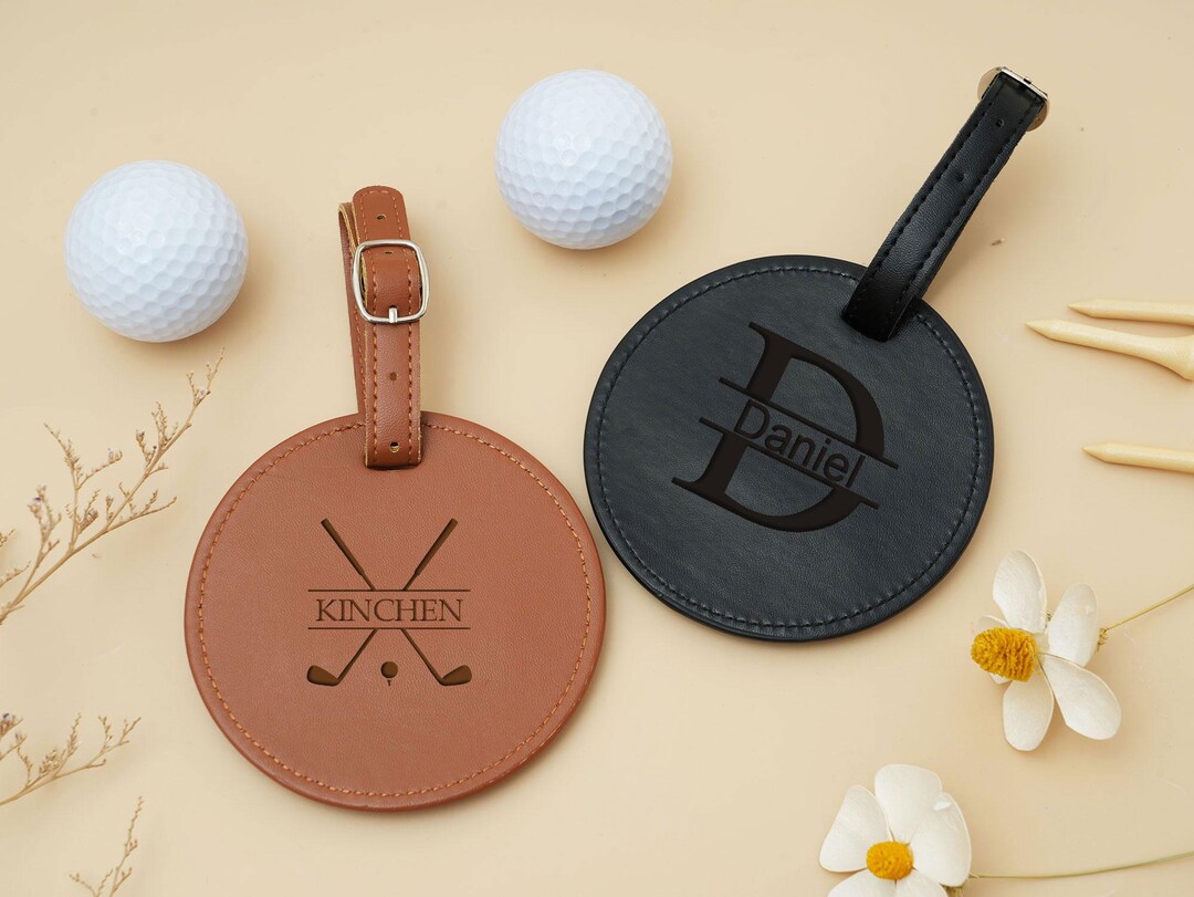 Engraved Leather Golf Bag Tag: Custom Golf Gift With Tee Holder - Etsy