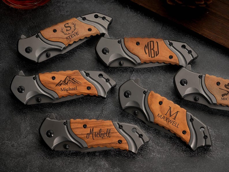 Personalized Wooden Handle Pocket Knife, Groomsmen Gift, Wedding Dad ...