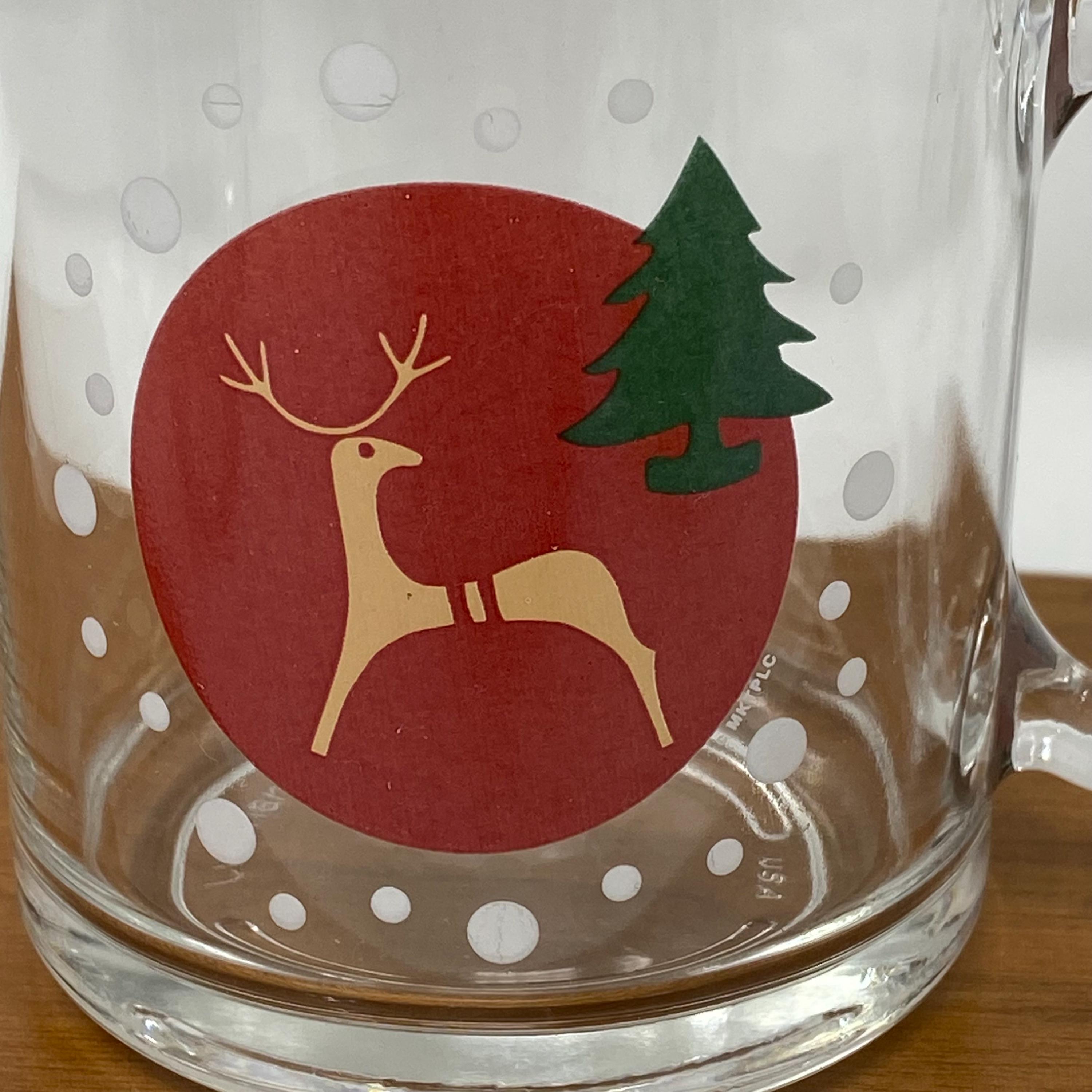 Luminarc Set of 2 Vintage Clear Glass Christmas Mugs With Reindeer ...