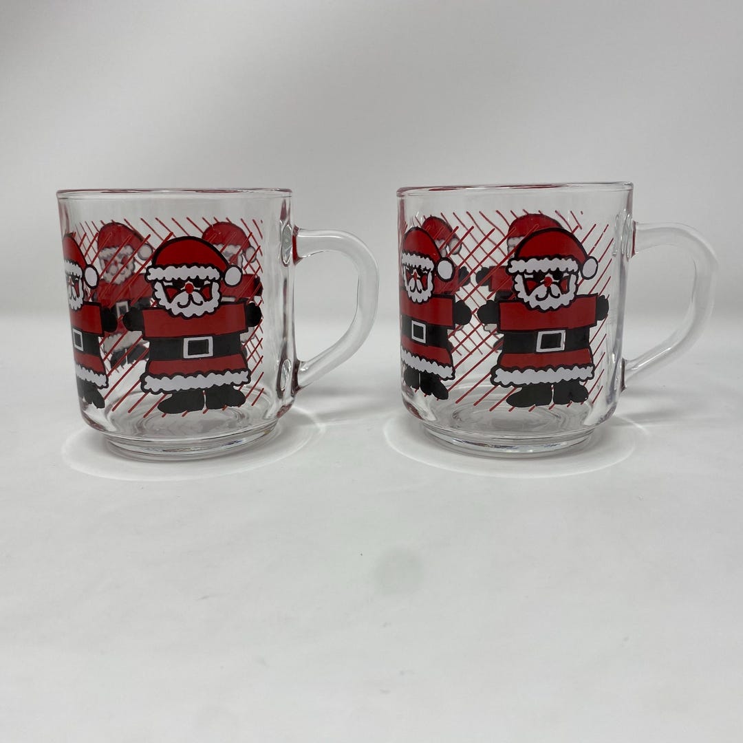 2 Vintage Luminarc Glass Santa Claus Christmas Mugs With Handles ...