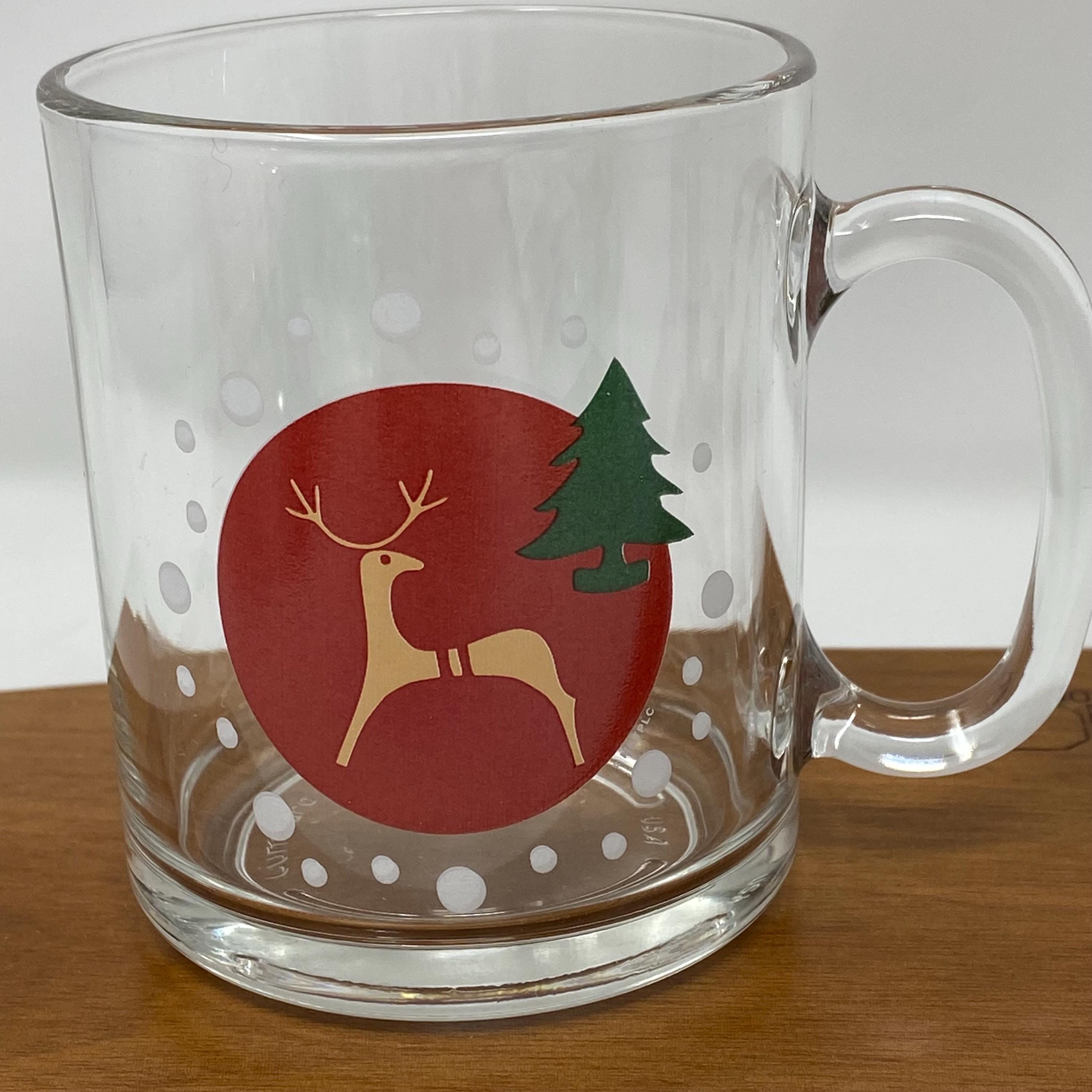 Luminarc Set of 2 Vintage Clear Glass Christmas Mugs With Reindeer ...
