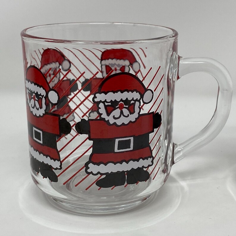 2 Vintage Luminarc Glass Santa Claus Christmas Mugs With Handles ...