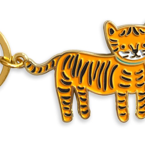 Lil' Tiger Keychain Key Charm Shiny Gold Metal - Etsy