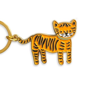 Lil' Tiger Keychain Key Charm Shiny Gold Metal Kawaii Keychain Tiger ...