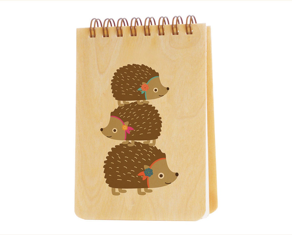 Stacked Hedgehogs Mini Notepad With Real Wood Covers Jotter - Etsy