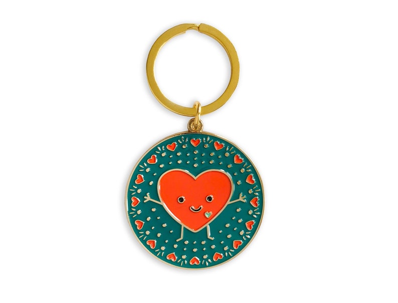 Happy Heart Keychain Key Charm Key Chain Shiny Gold - Etsy
