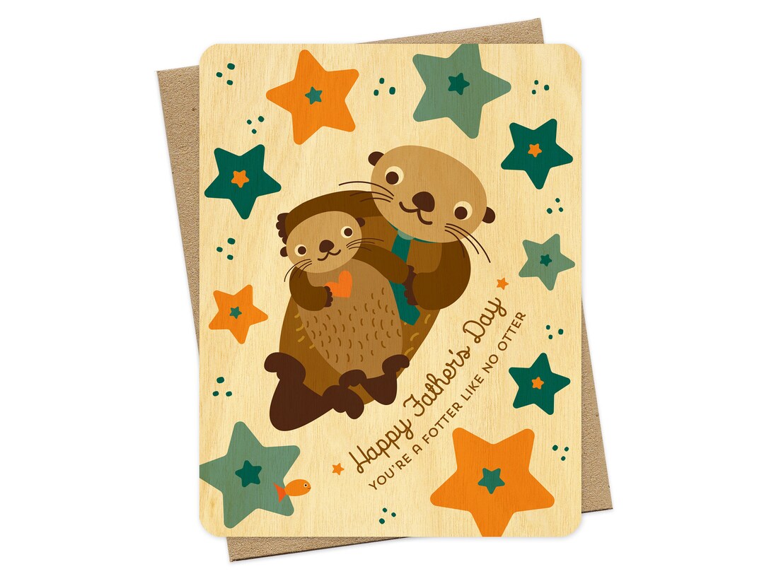 Otter Dad - Real Wood Father's Day Card - Dad and Baby Otter - Birch ...
