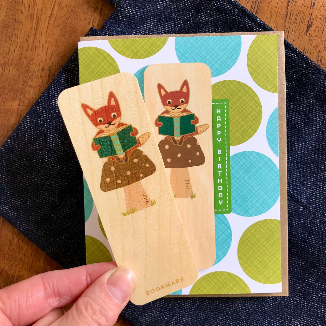 Foxy Fables Bookmark Birthday Card - Includes Real Wood Bookmark - Fox ...