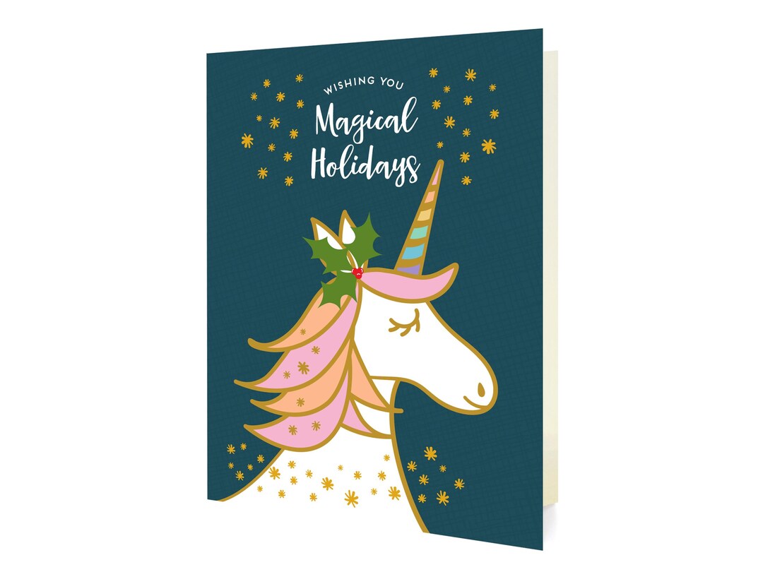 Magical Unicorn Blue Holiday Cards, Box of 10 - Magical Holidays Folded ...