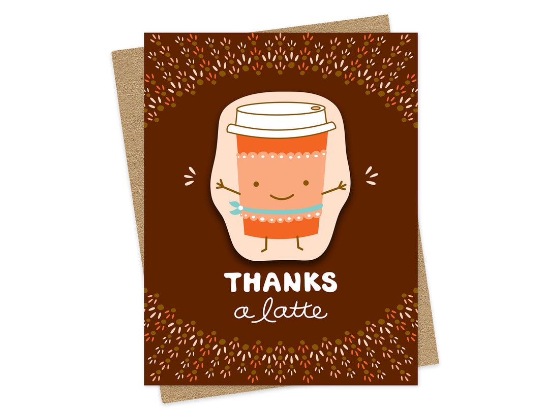 Latte Thanks Sticker Card - Includes Coffee Vinyl Sticker - Fun Thank ...
