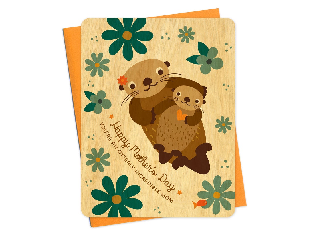 Otter Mom - Real Wood Mother's Day Card - Mom and Baby Otter - Birch ...
