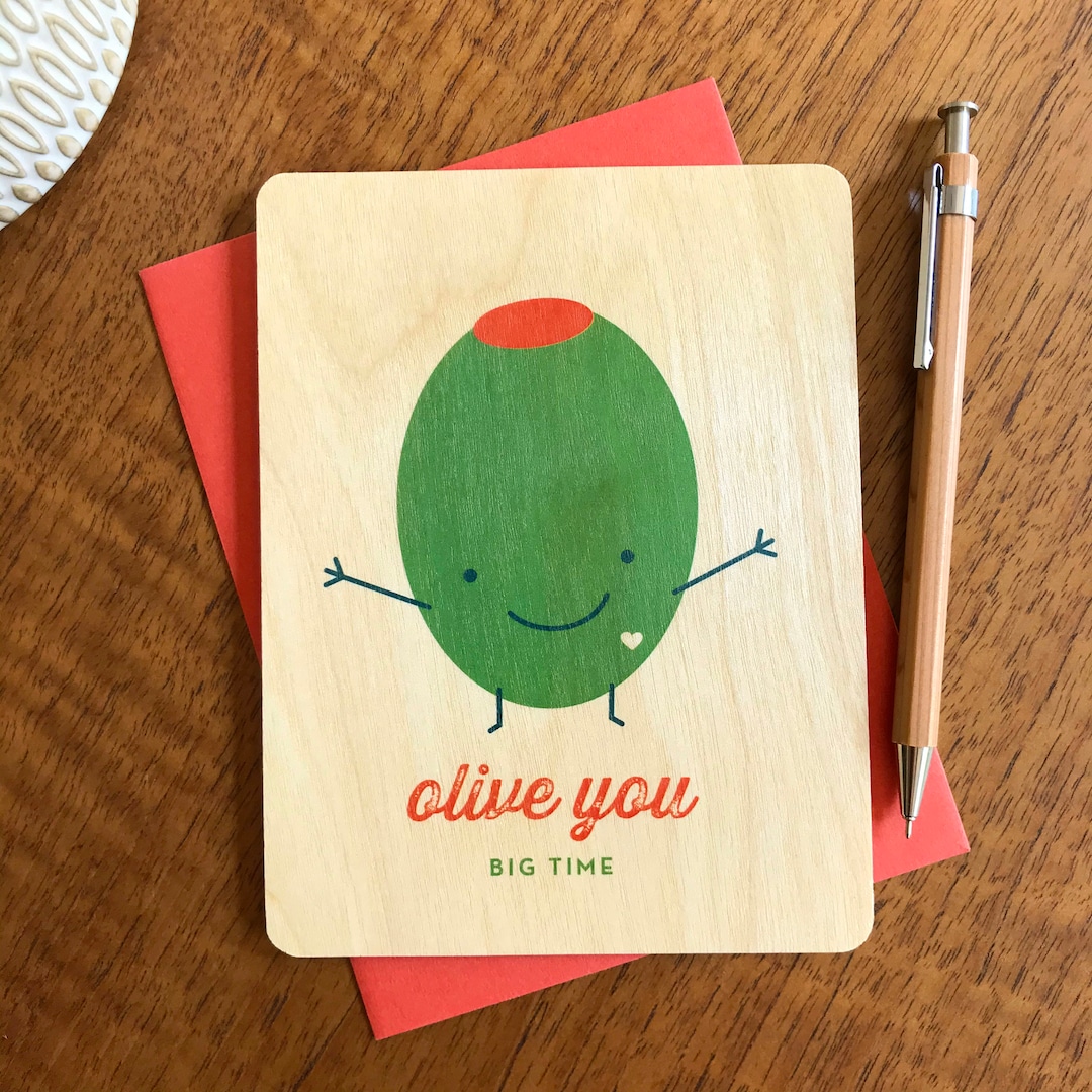 Olive You Real Wood Card Love Card for Anniversary, Valentine, Just ...