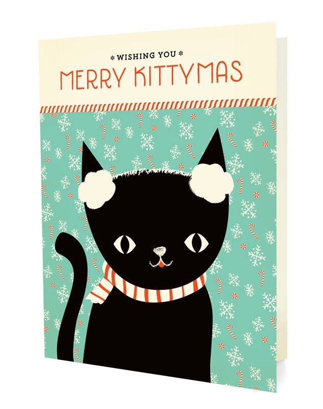 Kitty Christmas Folded Holiday Cards Box of 10 Christmas | Etsy