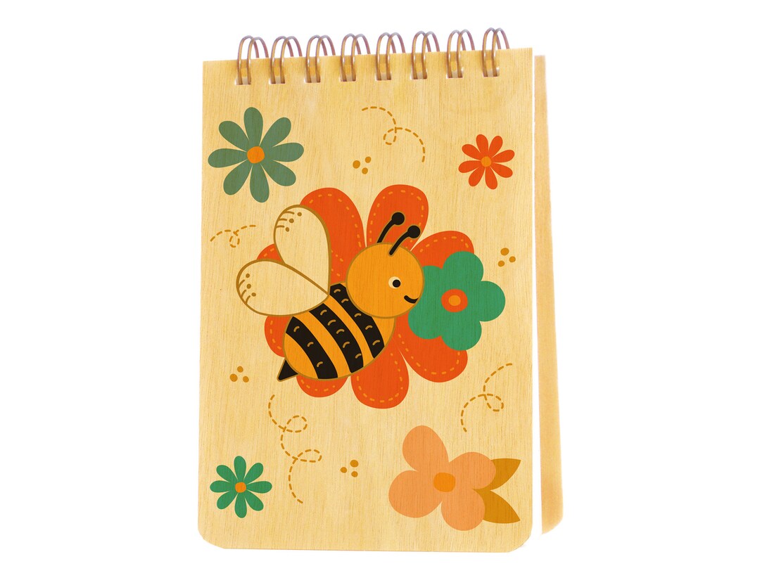 Busy Bee Mini Notepad With Real Wood Covers - Bumble Bee Notepad ...