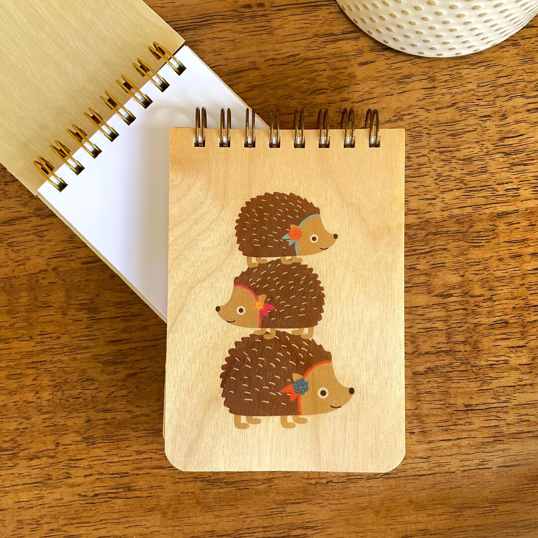 Hedgehog Mini Notepad – Birch Wood Cover Notebook - Etsy
