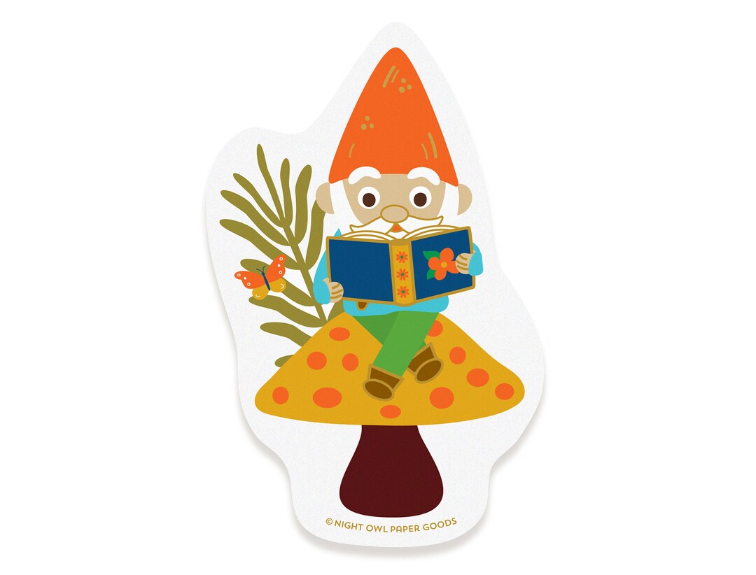 Bookish Gnome Sticker – Waterproof Vinyl Decal for Laptop, Phone ...