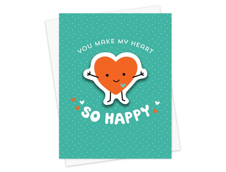 Happy Heart Sticker Love Card Includes Vinyl Heart Sticker | Etsy