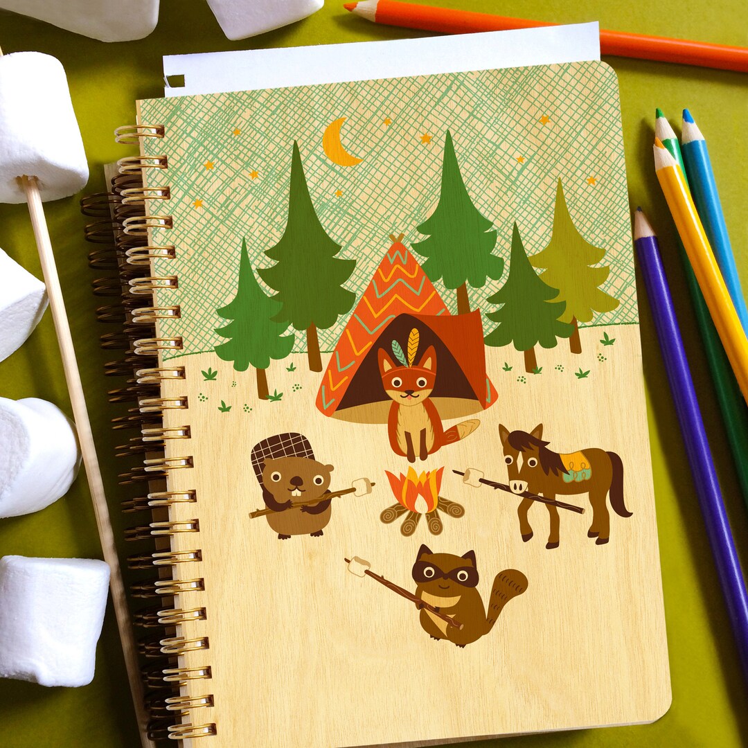 Camping Critters Journal - Real Birch Wood Notebook - Camping Journal ...