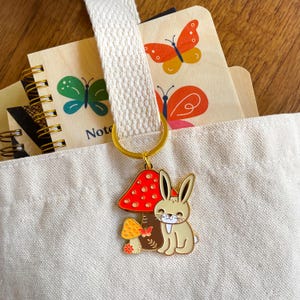 Bunny Rabbit Keychain – Cute Rabbit & Mushrooms Enamel Key Charm ...