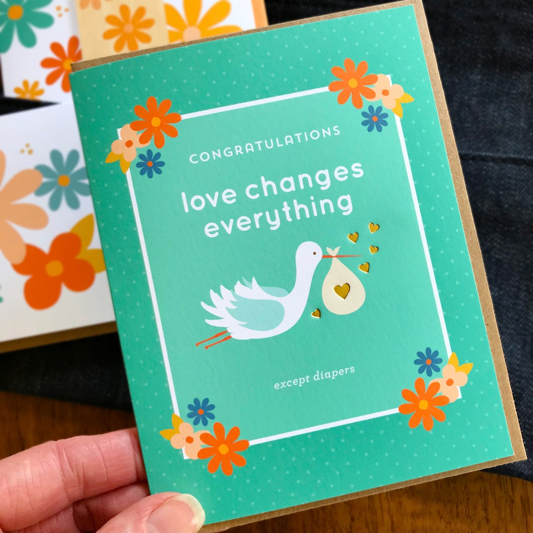 Stork New Baby Congratulations Card - Gold Foil Hearts - Expecting Card ...