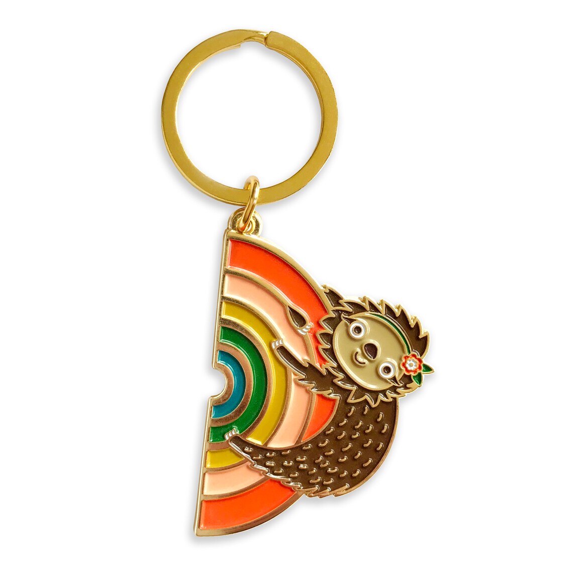 Rainbow Sloth Keychain Key Charm Shiny Gold Metal - Etsy Canada