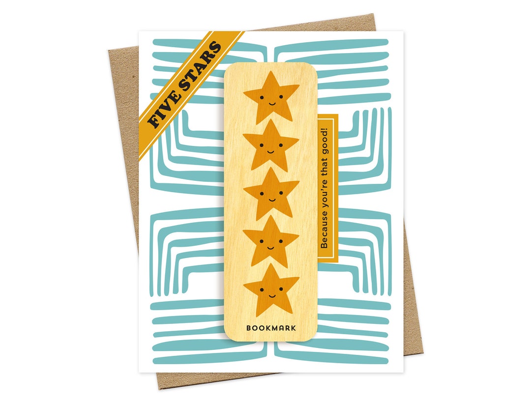 Five Stars Bookmark Congratulations Card Thank You Card - Includes Real ...