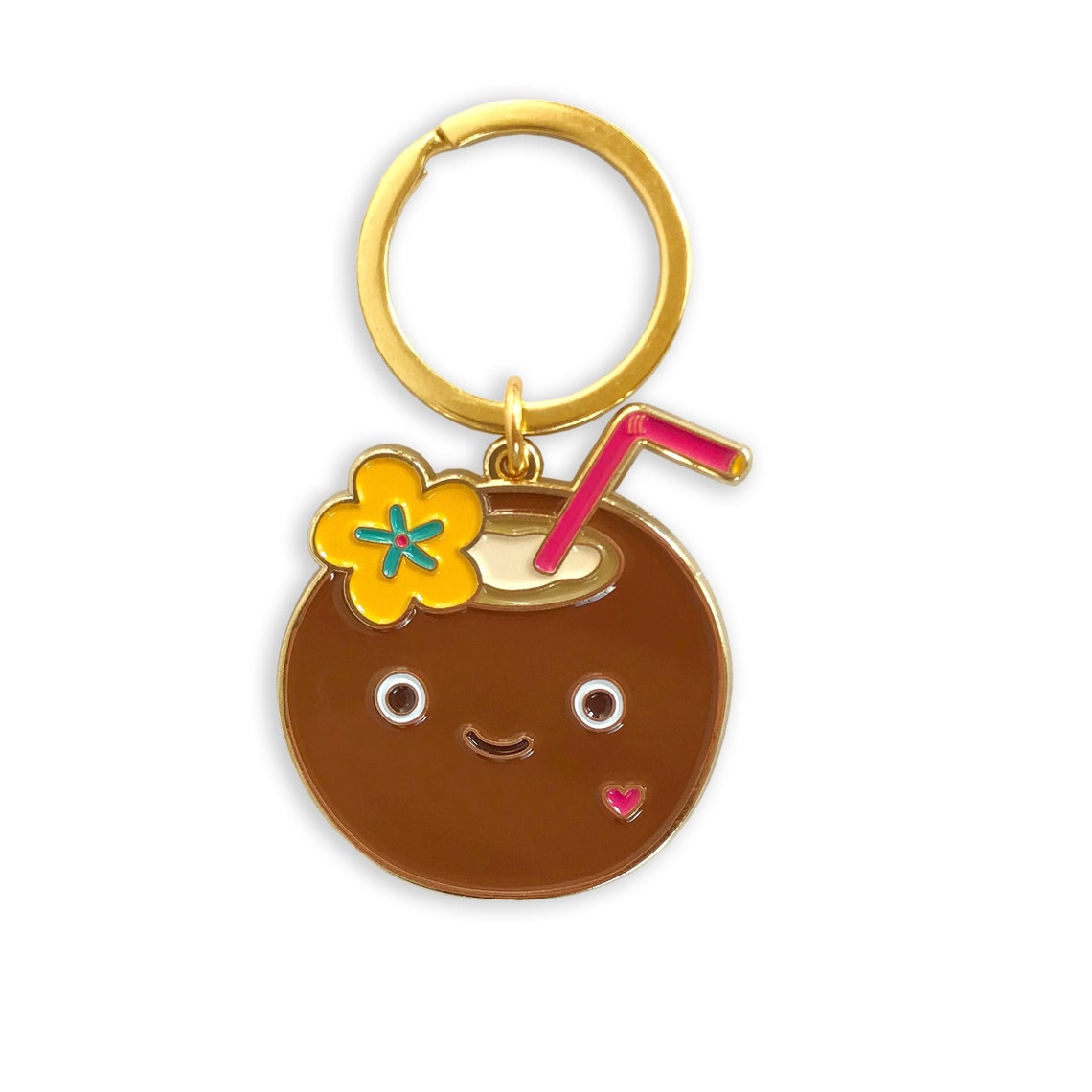 Coconut Keychain Enamel Key Chain Key Charm Gold Metal - Etsy