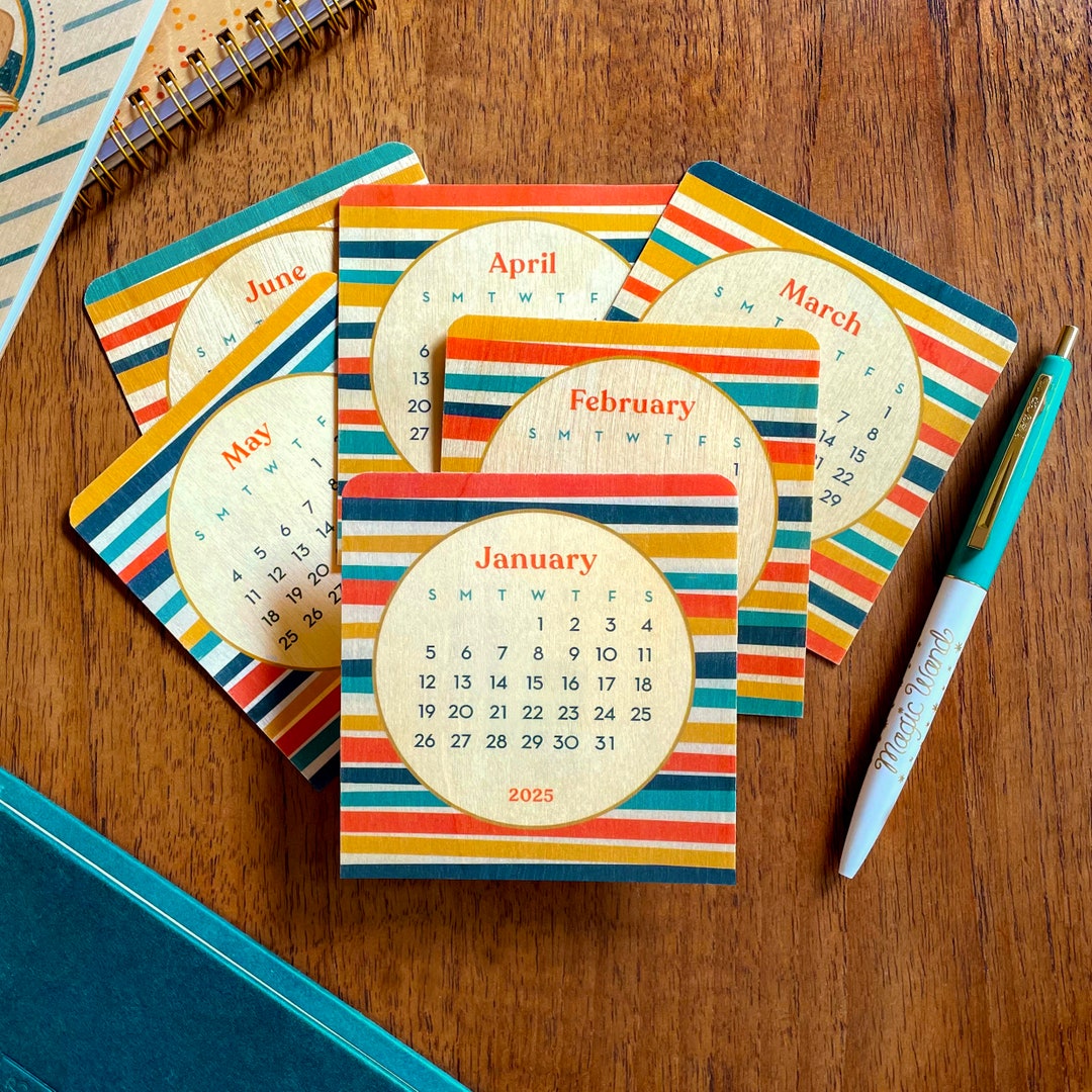 2025 Wood Mini Desk Calendar With Stand Bold Colorful Stripe Design ...