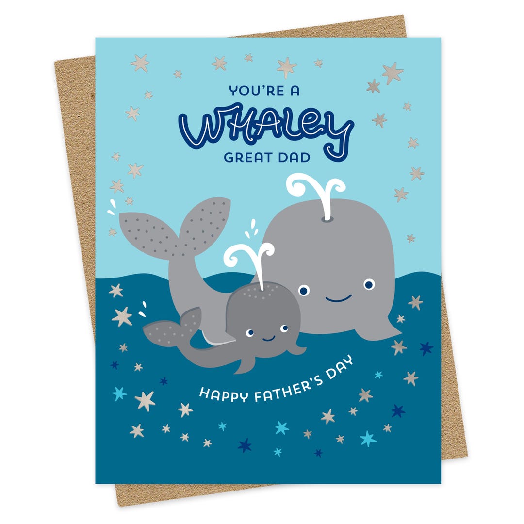 Whale Dad Father's Day Pun Card With Silver Foil Accents - Etsy