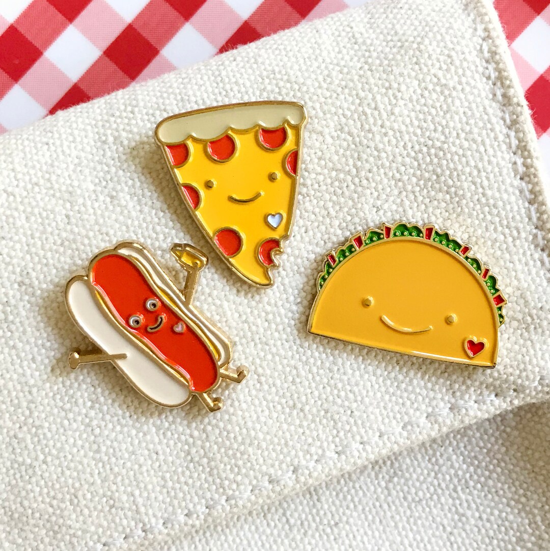 Food Lover Enamel Pin Gift Set Set of 3 Lapel Pins Hot Dog Pin Taco Pin ...
