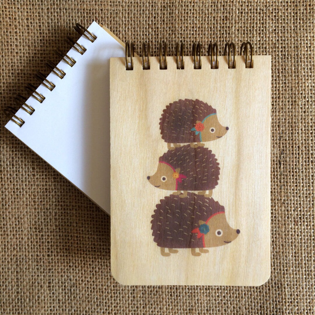 Stacked Hedgehogs Mini Notepad With Real Wood Covers Jotter Notepad ...