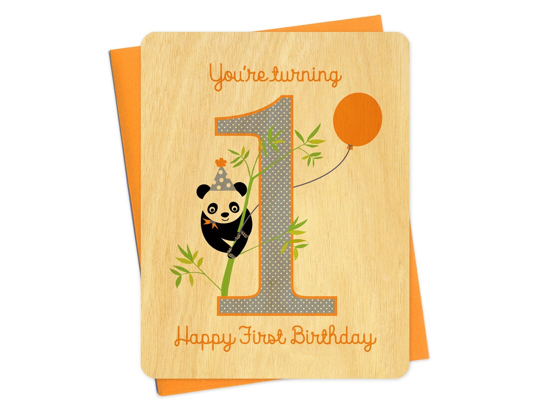 One Panda First Birthday Card - Real Wood Card - Happy 1st Birthday ...