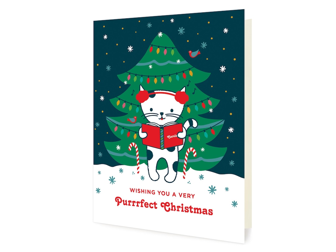 Personalized Caroling Kitty Cat Holiday Cards Add Your Text Inside ...