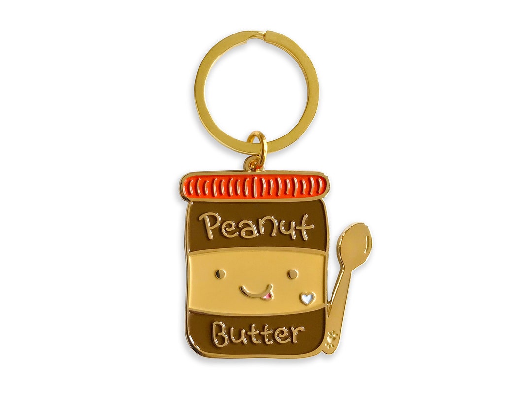 Peanut Butter Keychain - Key Charm - Shiny Gold Metal - Peanut Butter ...