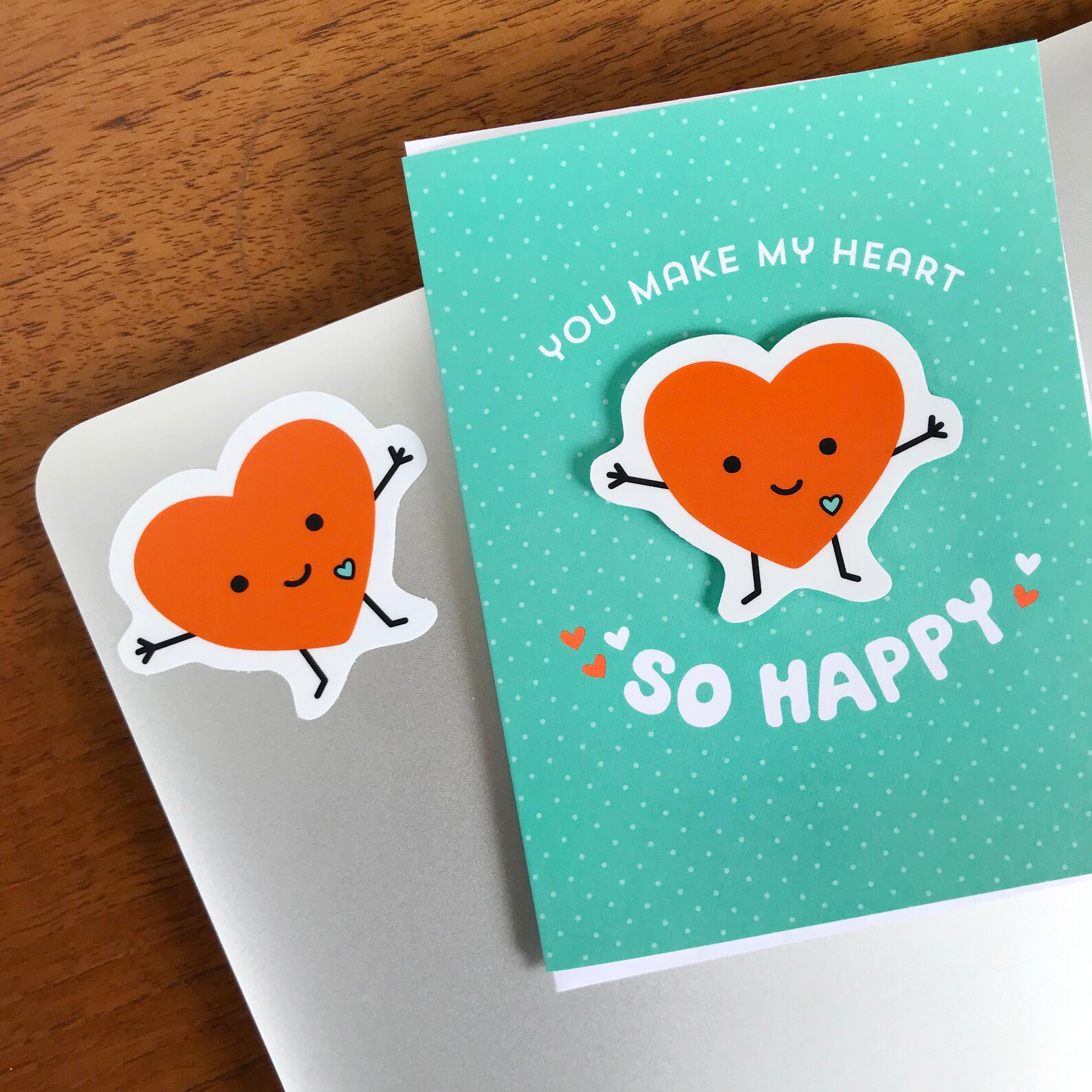 Happy Heart Sticker Love Card Includes Vinyl Heart Sticker | Etsy
