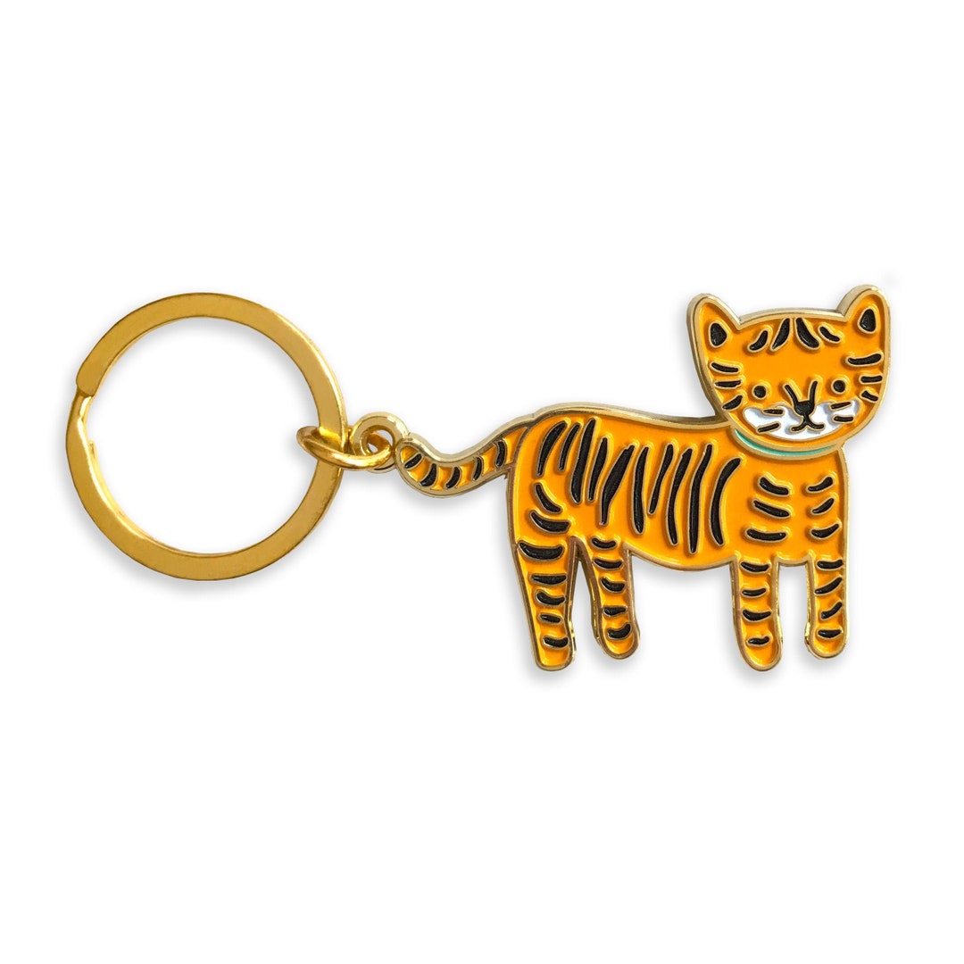 Lil' Tiger Keychain Key Charm Shiny Gold Metal Kawaii Keychain Tiger ...