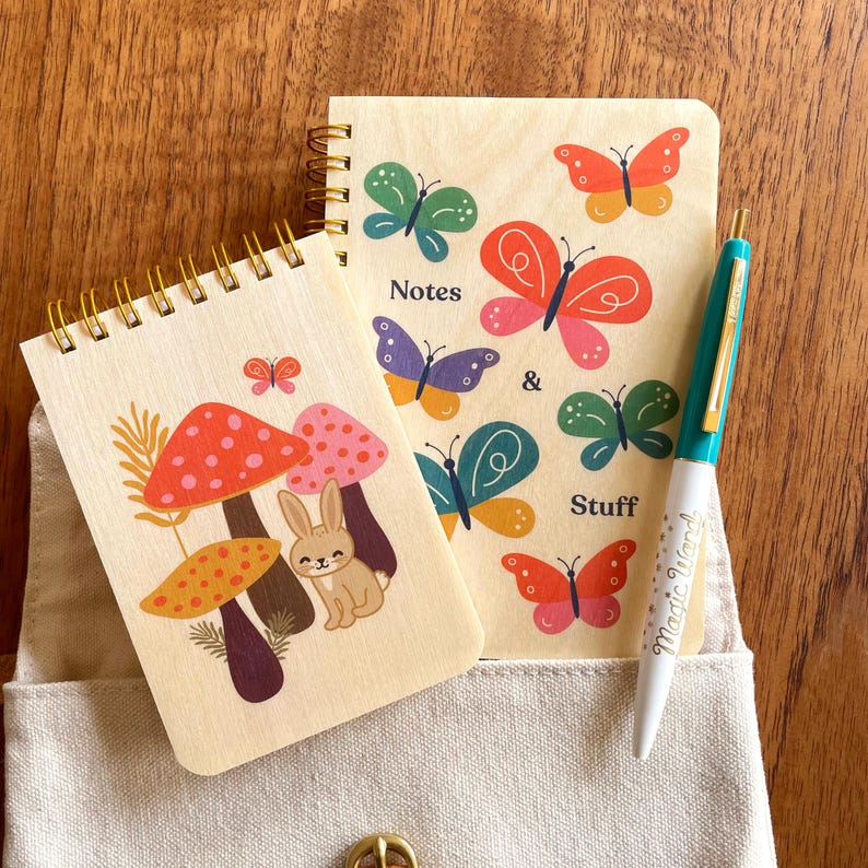 Butterfly Pocket-size Notebook – Colorful Birch Wood Mini Journal for ...