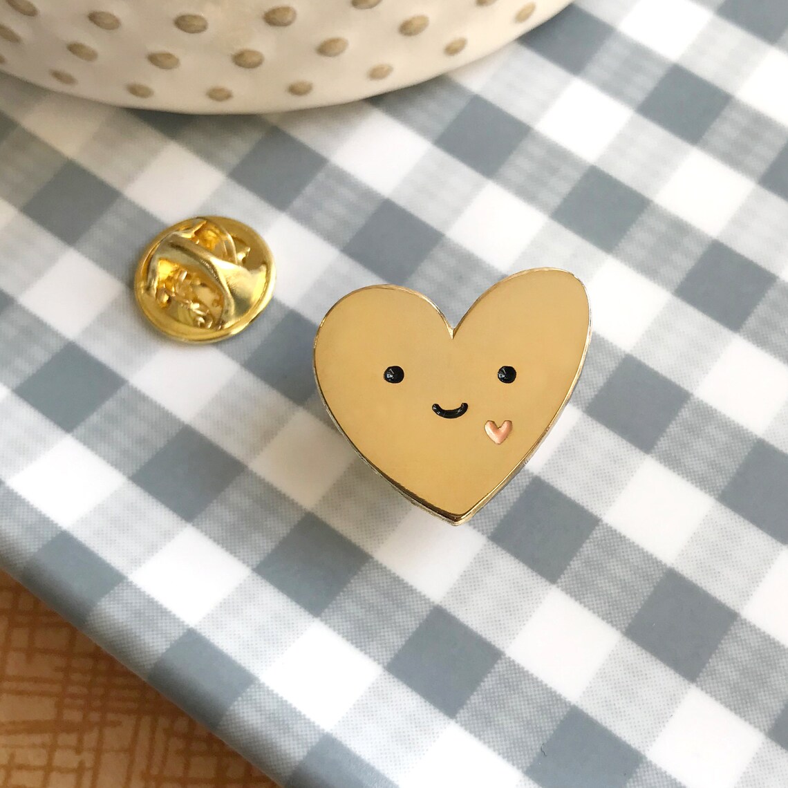 Happy Heart Pin Gold Heart Enamel Pin Gold Heart Lapel Pin - Etsy