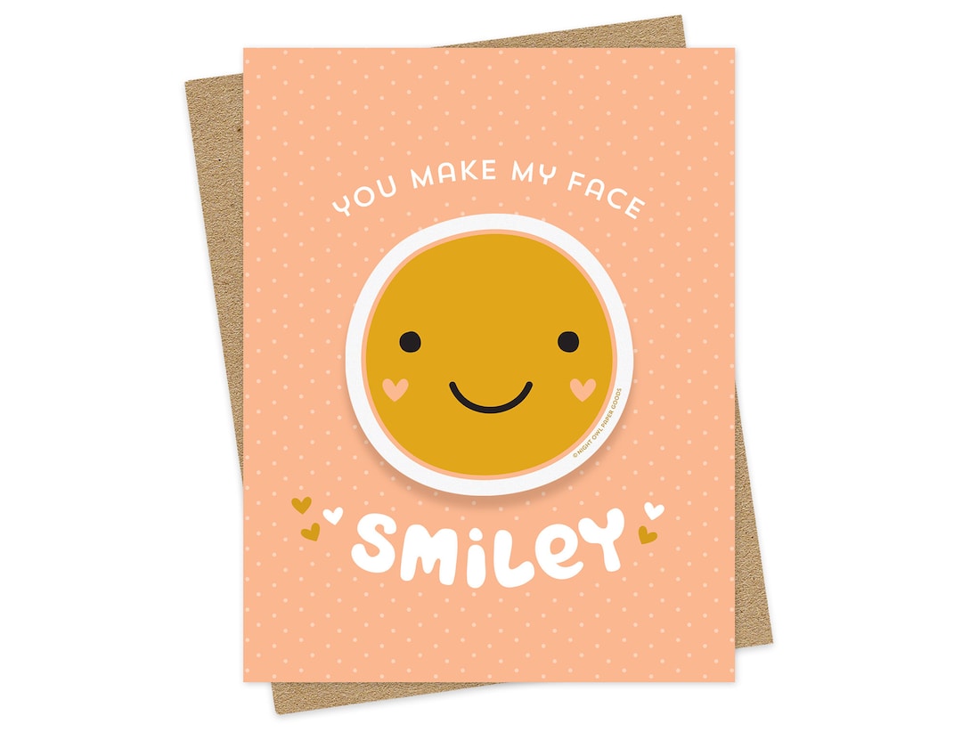 Smiley Face Card - Includes Removeable Gold Happy Face Vinyl Sticker ...
