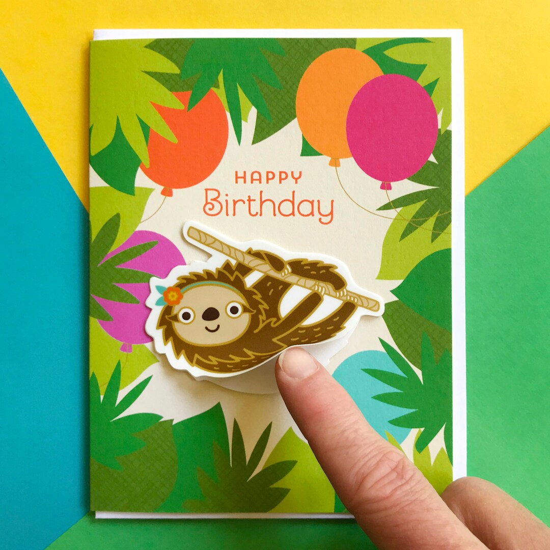 Forest Sloth Birthday Sticker Card - Includes Sloth Vinyl Sticker ...