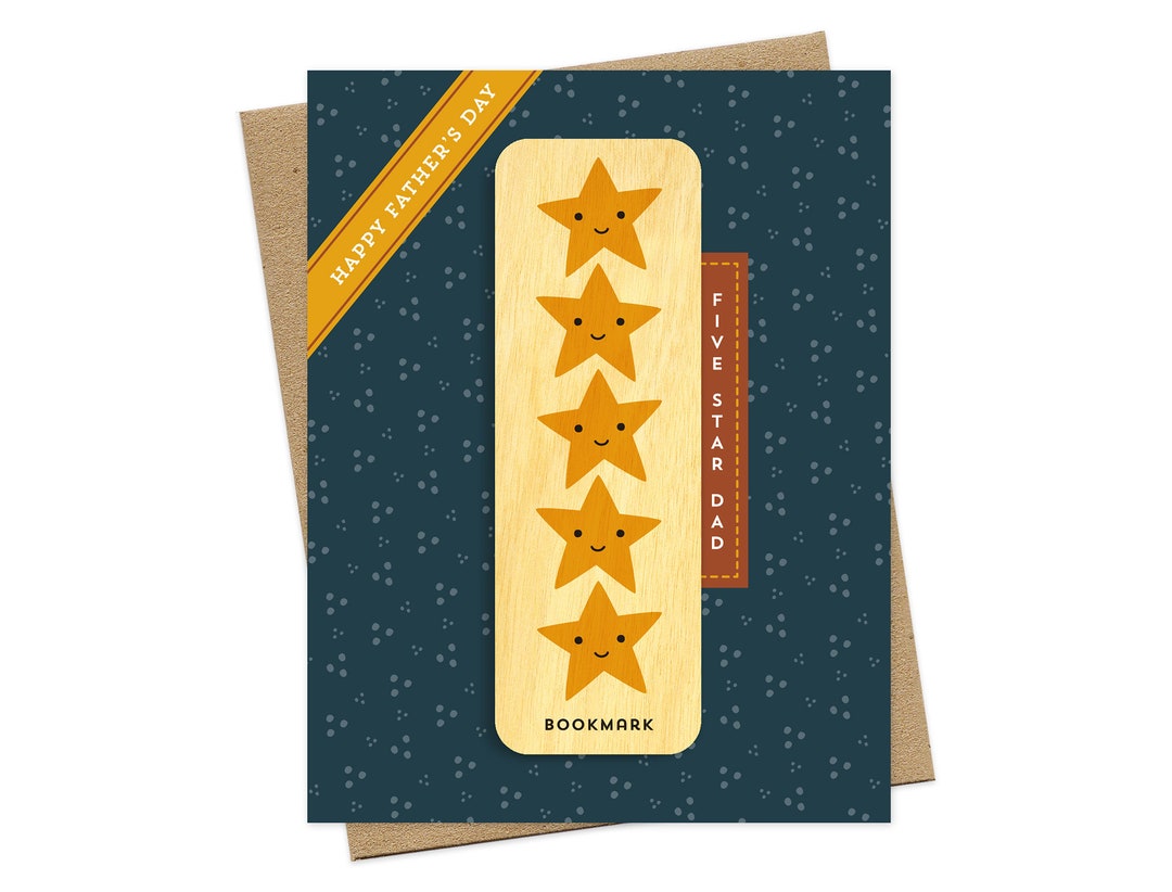 Five Star Dad Father's Day Bookmark Card - Includes Real Wood Bookmark ...