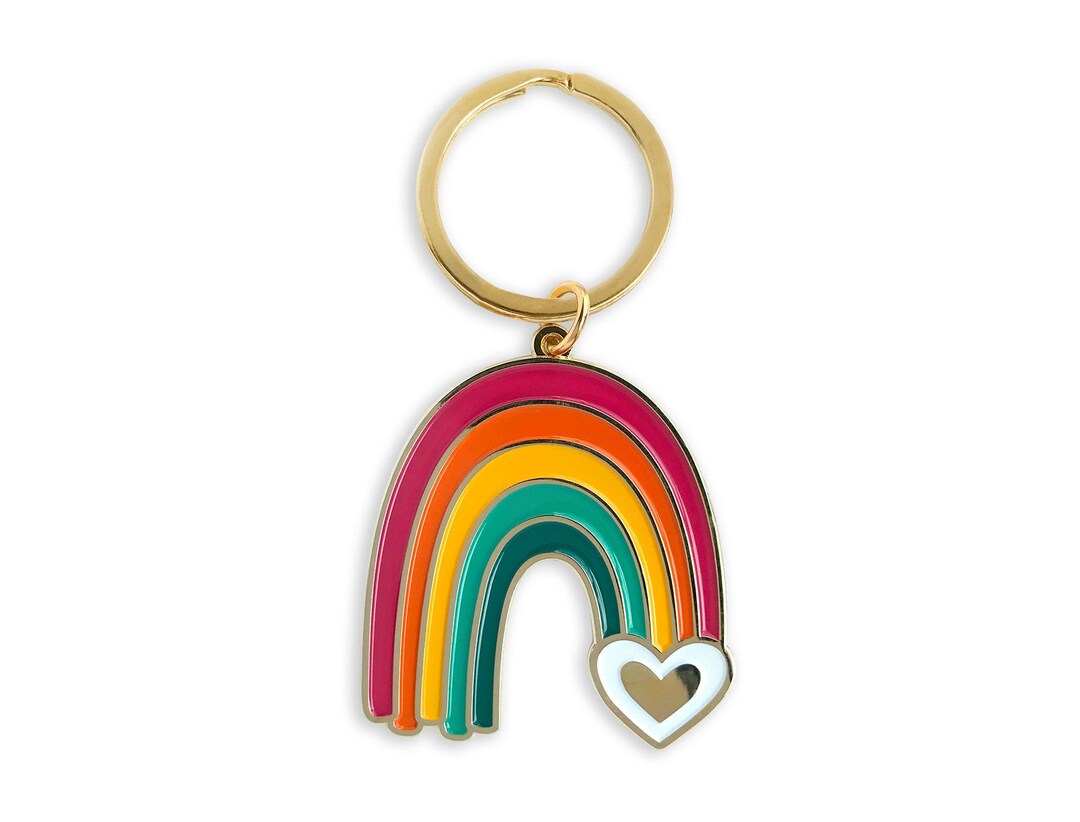 Rainbow Keychain Key Charm Shiny Gold Metal Rainbow Key Chain Rainbow ...