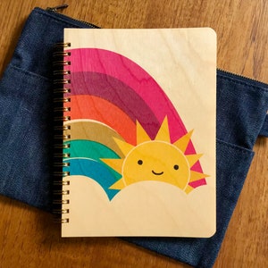 Happy Sun Journal - Birch Wood Journal - Real Wood Notebook - Smiling ...
